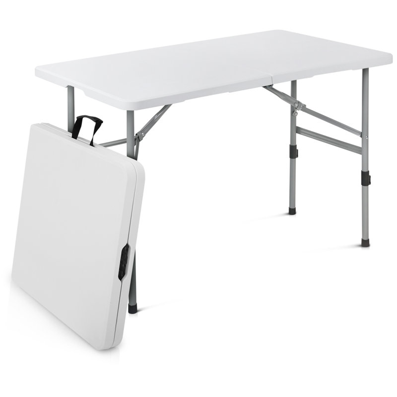 Bring Home Furniture 4-Foot Plastic Folding Table, Indoor Outdoor Desk with Carrying Handle and ...
